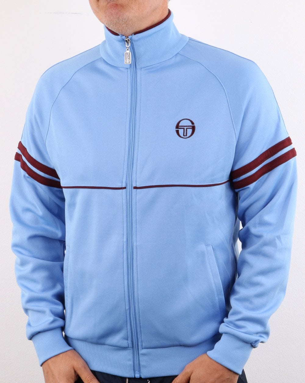 Sergio Tacchini Star Track Top Sky Blue/Burgundy – 80's Casual Classics